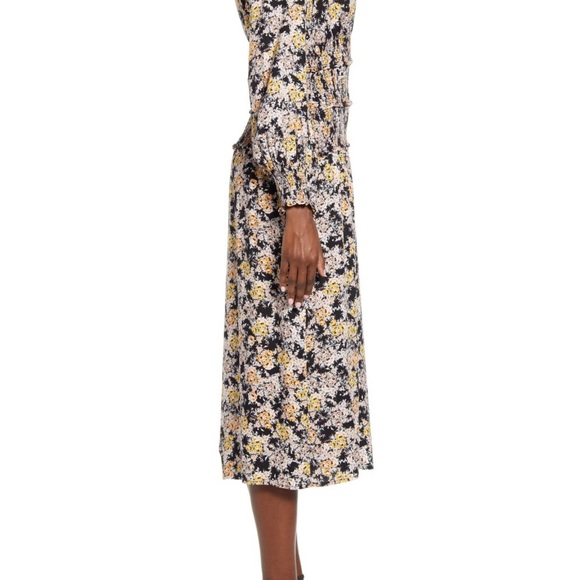 AFRM | Dresses | Afrm Ruched Floral Long Sleeve Midi Dress Boho Xs ...